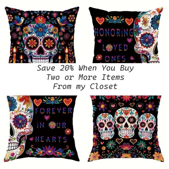 Holiday | Four Piece Set Day Of The Dead Pillow Covers Nwot | Poshmark